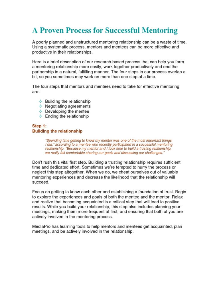 A Proven Process For Successful Mentoring | PDF | Mentorship | Goal