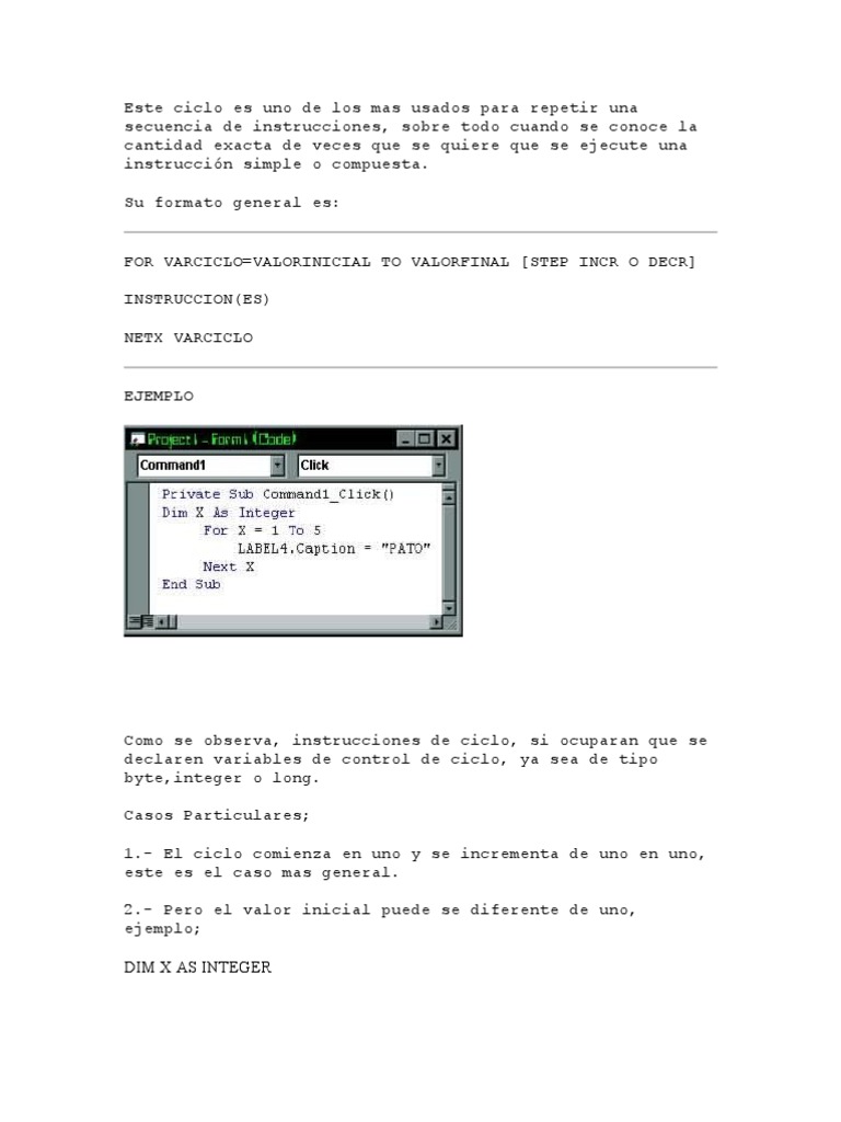 El ciclo FOR en Visual Basic: ejemplos y aplicaciones | PDF | Básico ...