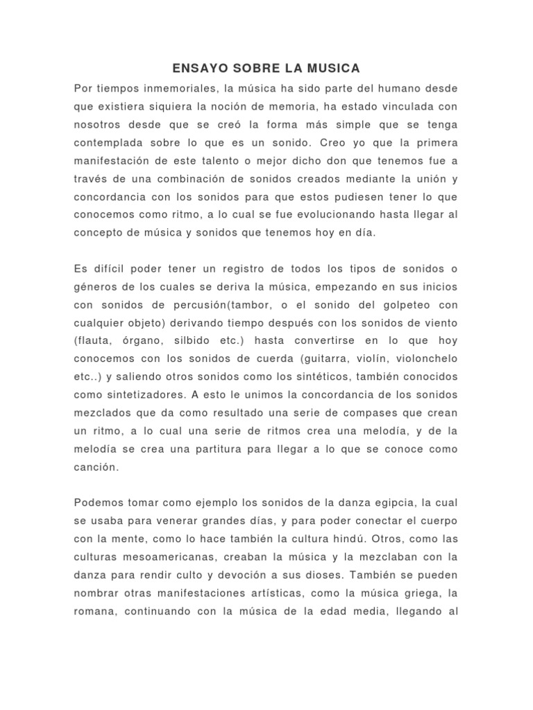 Ensayo Sobre La Musica | Sonido | Felicidad y autoayuda