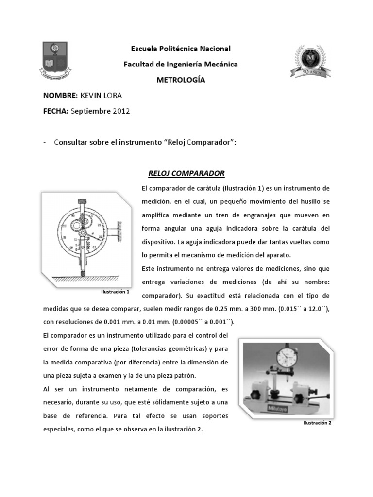 Funcionamiento y Partes del Reloj Comparador | PDF | Reloj | Medición