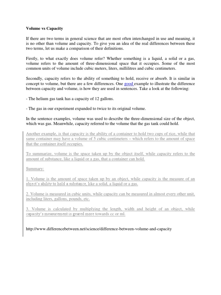 Volume Vs Capacity | PDF | Litre | Volume