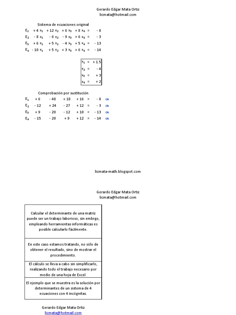 Método de Cramer para Matrices 4x4 | PDF | Determinante | Análisis numérico