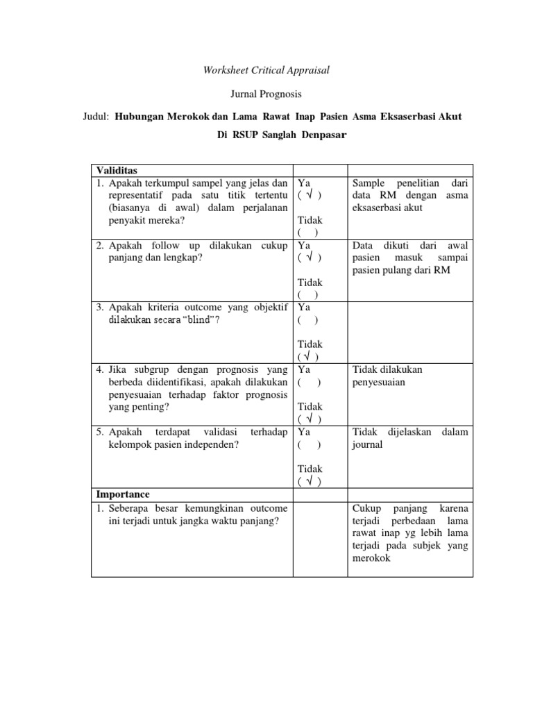 Worksheet Critical Appraisal | PDF