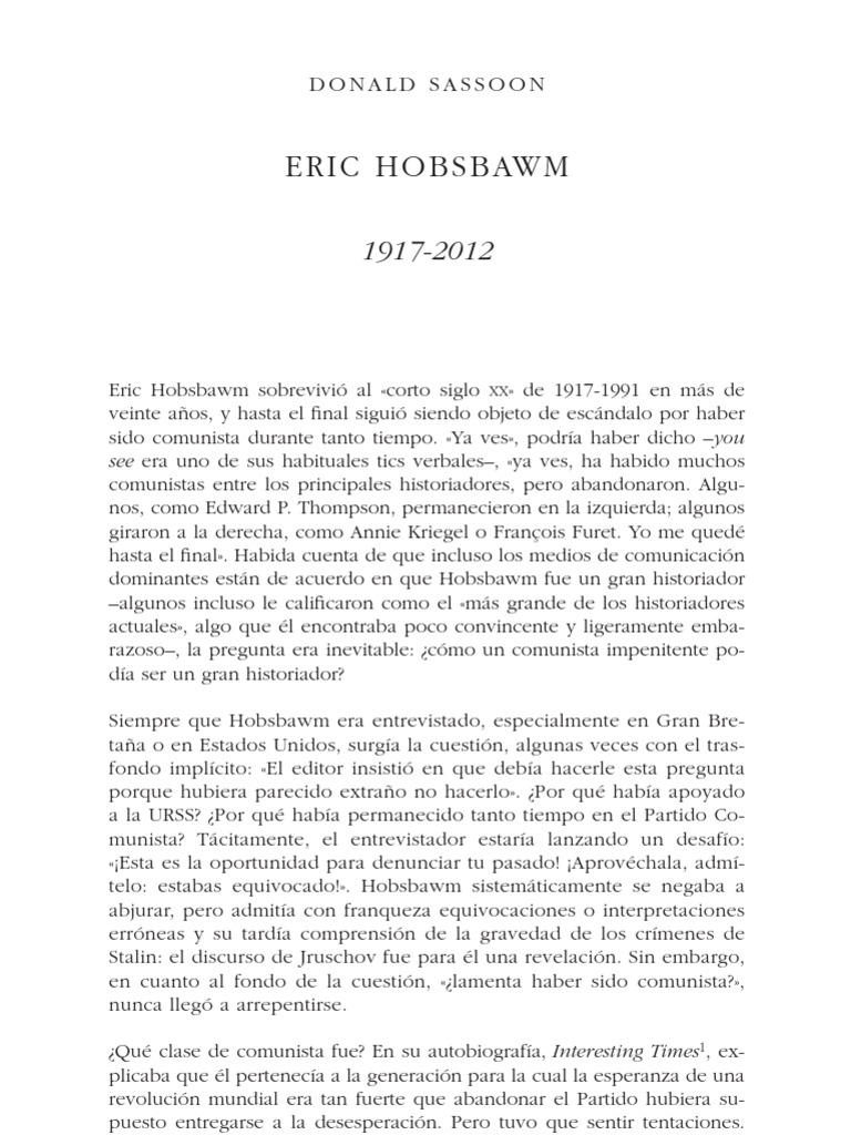 Donald Sassoon - Eric Hobsbawm (1917 - 2012) NLR31102 | PDF | marxismo | Comunismo