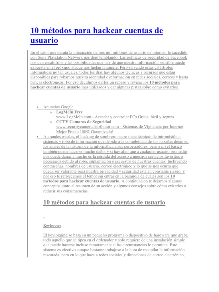 10 Métodos para Hackear Cuentas de Usuario | PDF | Contraseña | Cookie HTTP