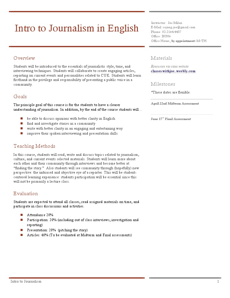 Intro To Journalism in English Syllabus | PDF