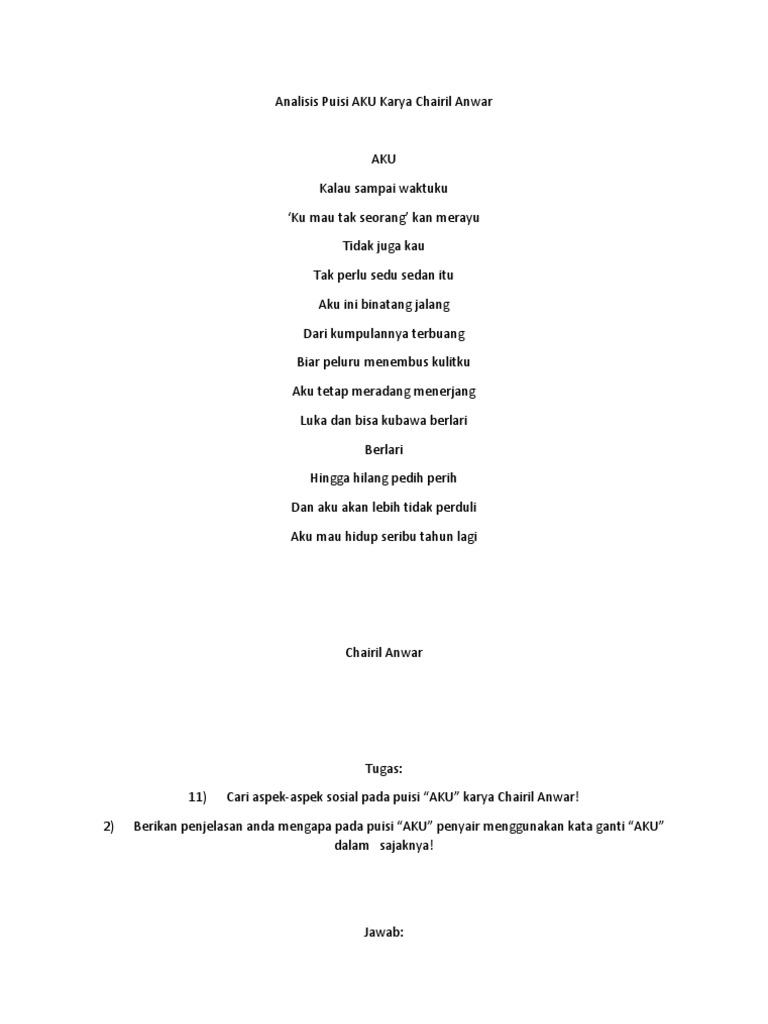 Analisis Puisi AKU Karya Chairil Anwar | PDF
