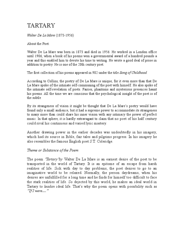 Poem (Tartary) | PDF | Romanticism | Imagination