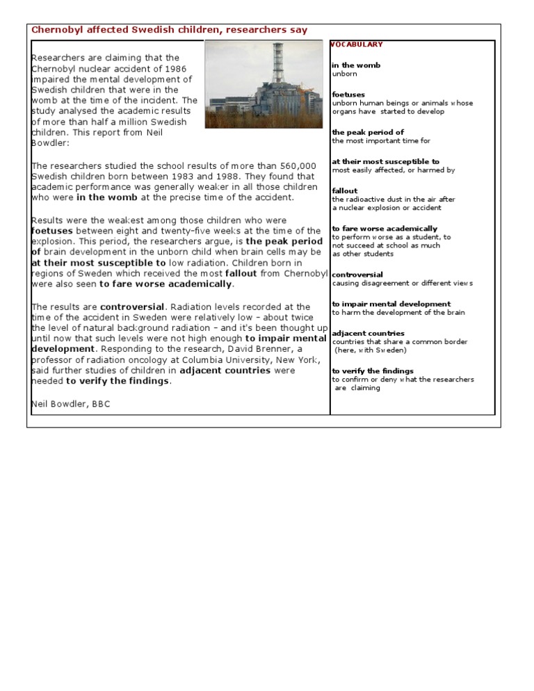 Chernobyl Affected Swedish Children, Researchers Say | PDF | Self ...