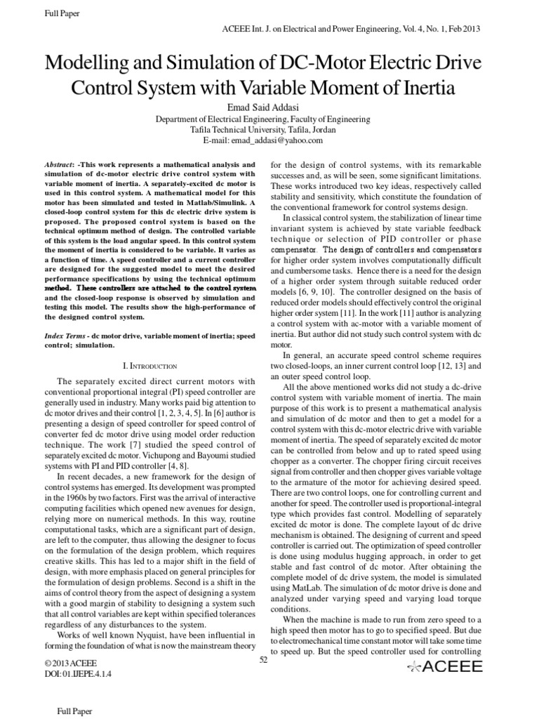 Modelling and Simulation of DC-Motor Electric Drive Control System With ...