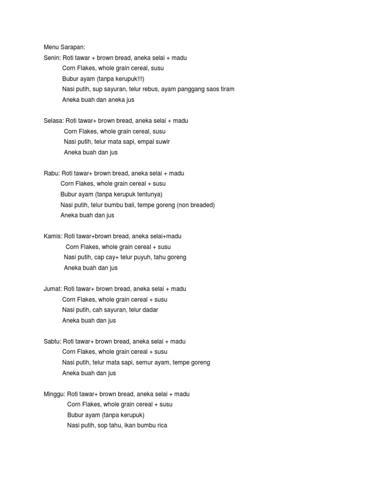 Contoh Menu Atlet | PDF