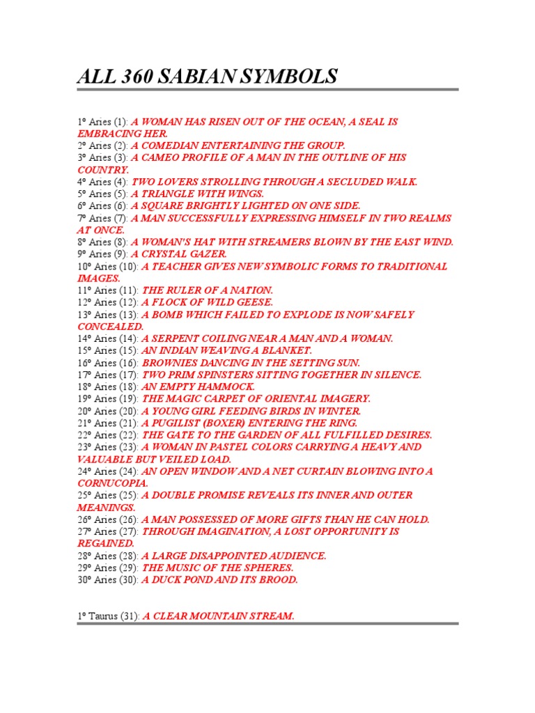 All 360 Sabian Symbols | PDF | Nature
