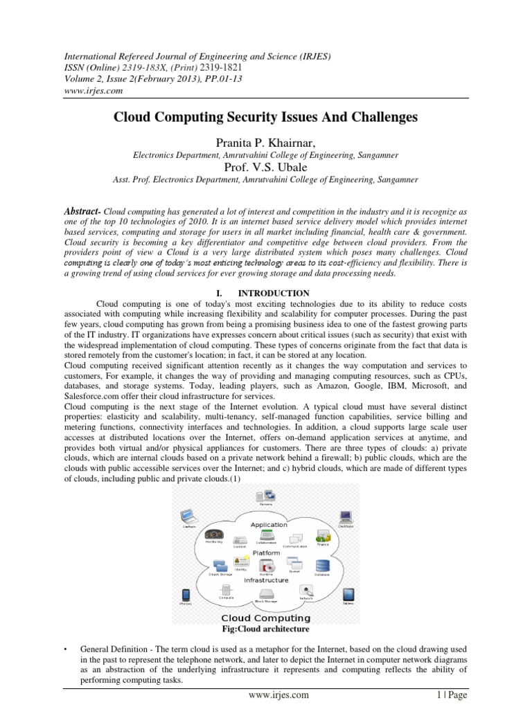 Cloud Computing Security Issues and Challenges: Pranita P. Khairnar, Prof. V.S. Ubale | PDF