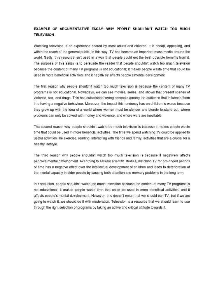 Argumentative Essay: Limit TV Watching | PDF | Essays | Reason