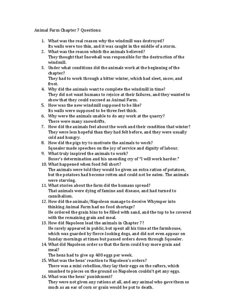 Animal Farm Chapter 7 Questions | PDF | General Fiction