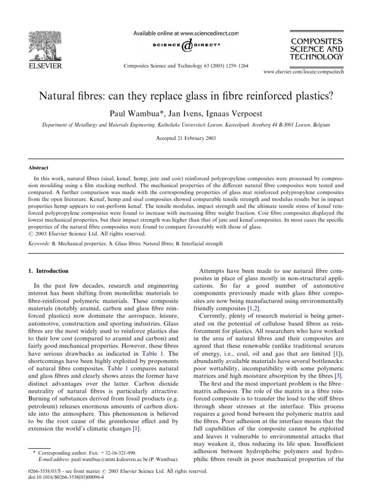 Natural Bres Can They Replace Glass in Bre Reinforced Plastics | PDF ...