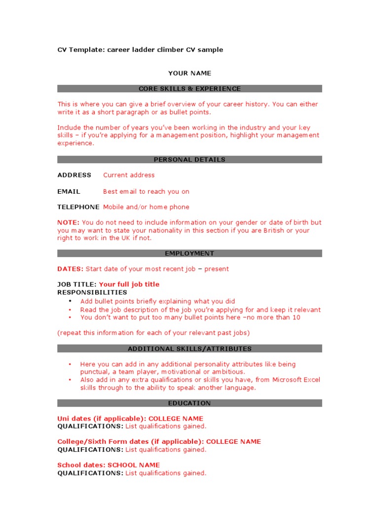 CV Template: Career Ladder Climber CV Sample | PDF