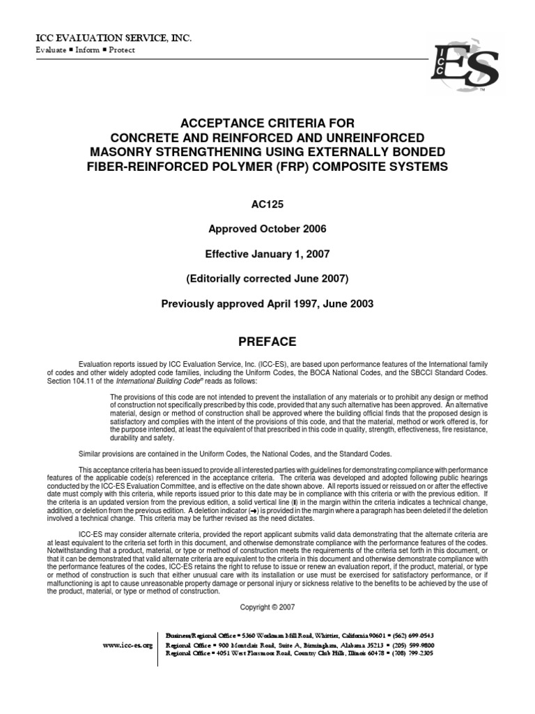 Acceptance Criteria For Concrete and Reinforced and Unreinforced ...