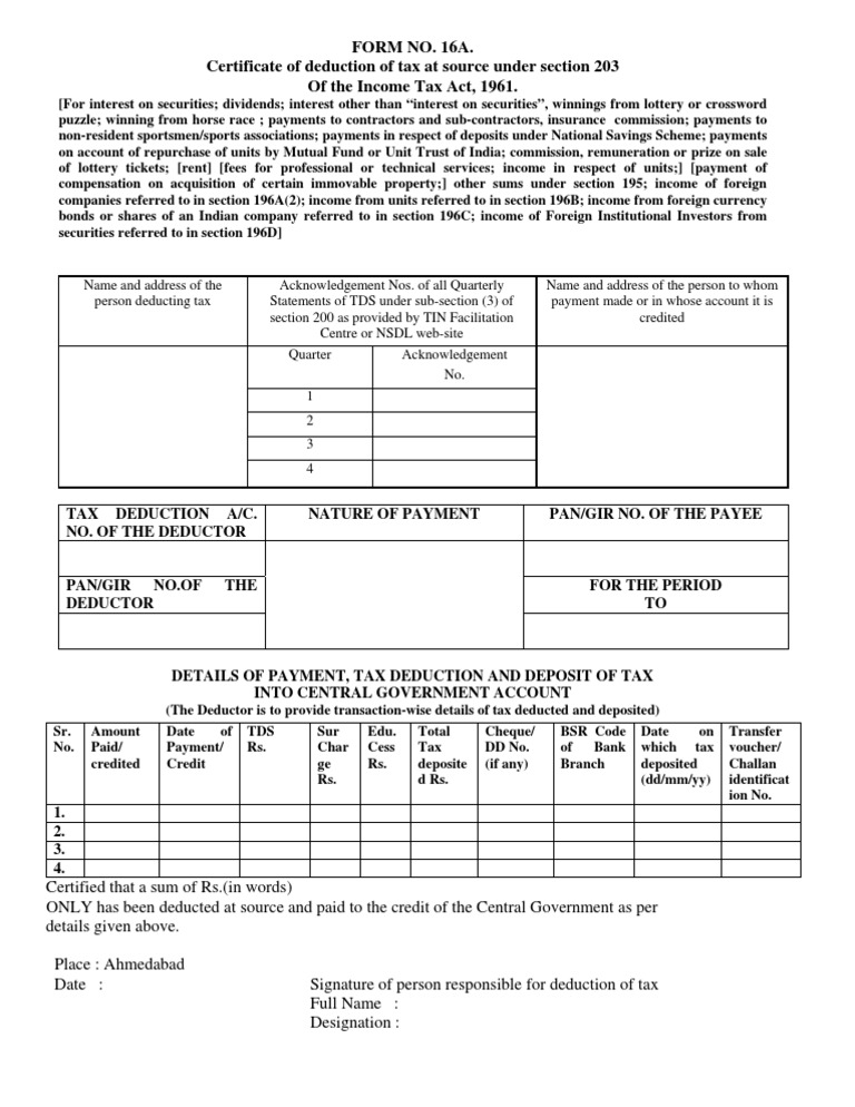 Form No. 16-A | PDF | Payments | Securities (Finance)