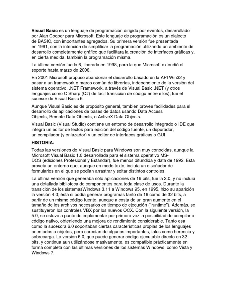 Visual Basic | PDF | Básico | Desarrollo de software