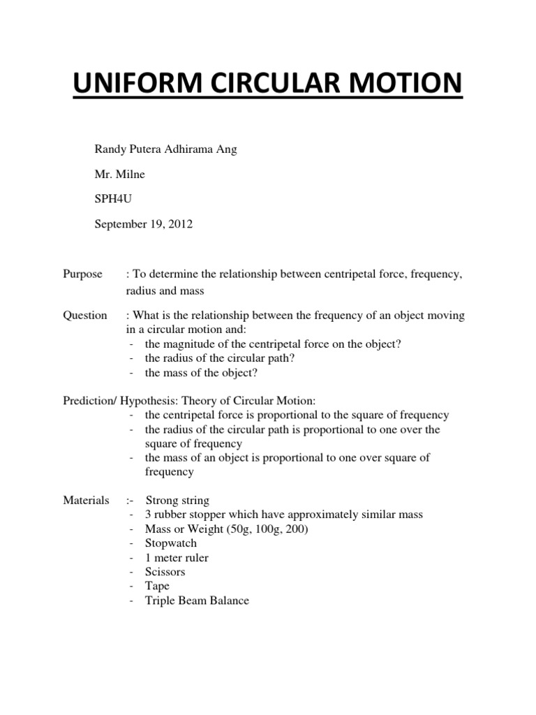 Circular Motion: Force, Frequency, Radius | PDF | Mass | Physical ...