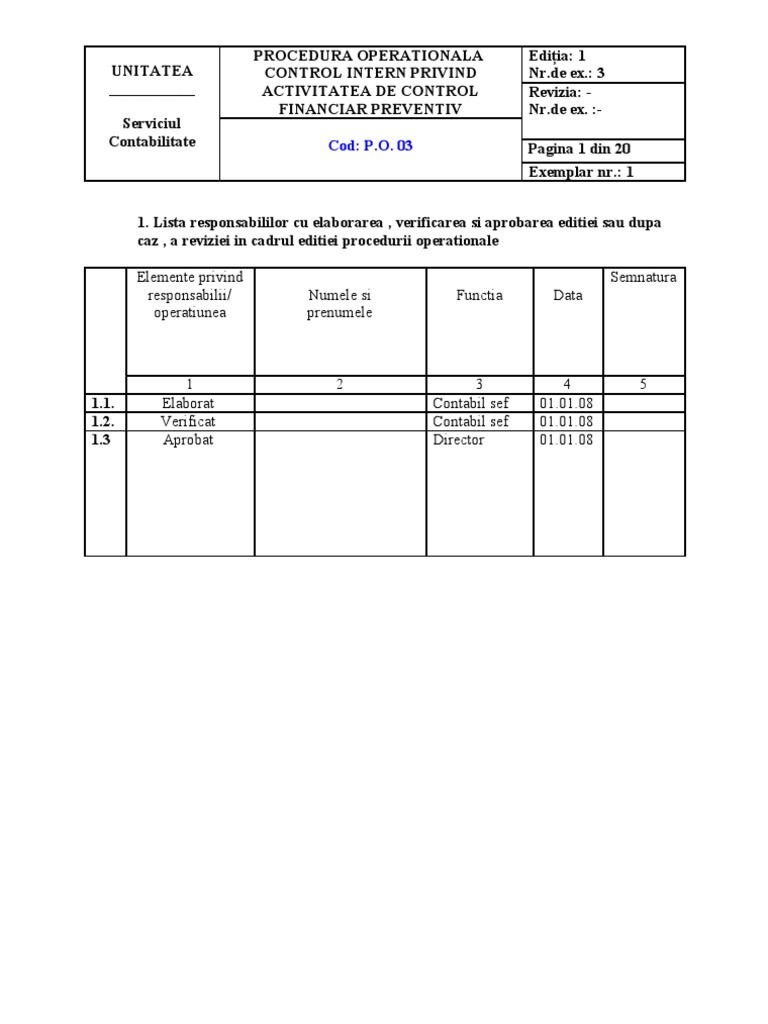 03 Procedura Operationala Pentru CFPP | PDF