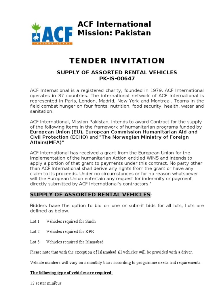 01-Tender Advertisement for Vehicles | Vehicles | European Union