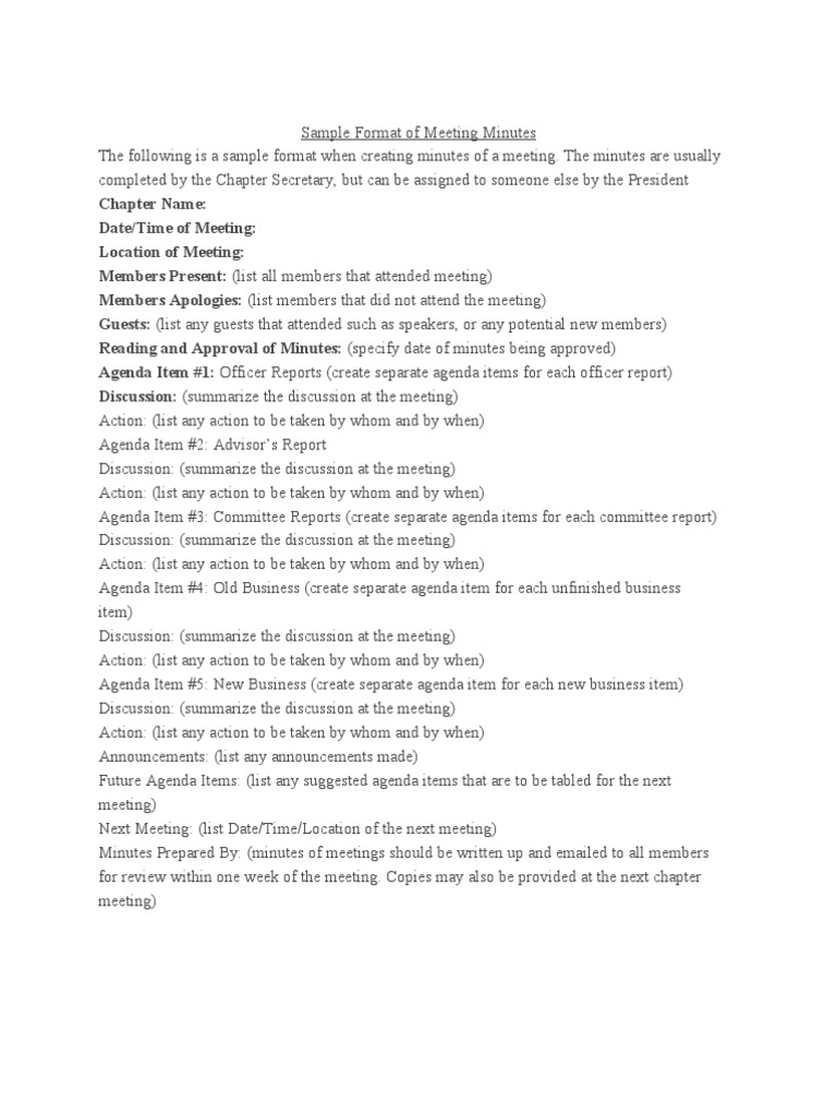 Sample Minutes of English Language Panel Meeting | PDF | Agenda ...