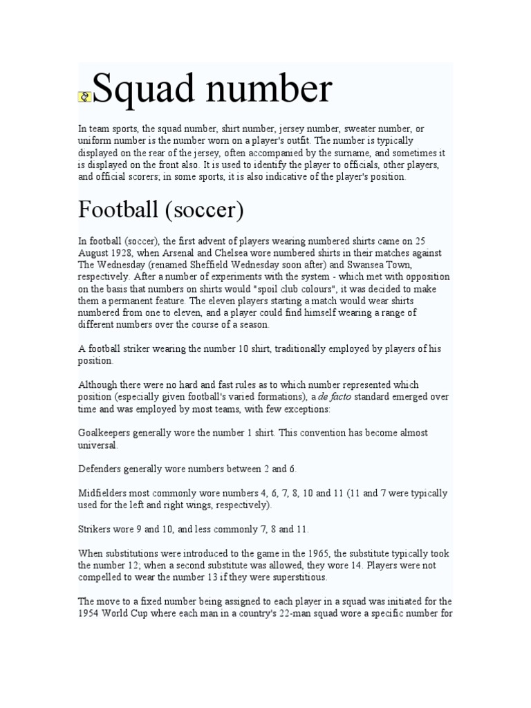 Squad Number | PDF | Forward (Association Football) | Defender ...
