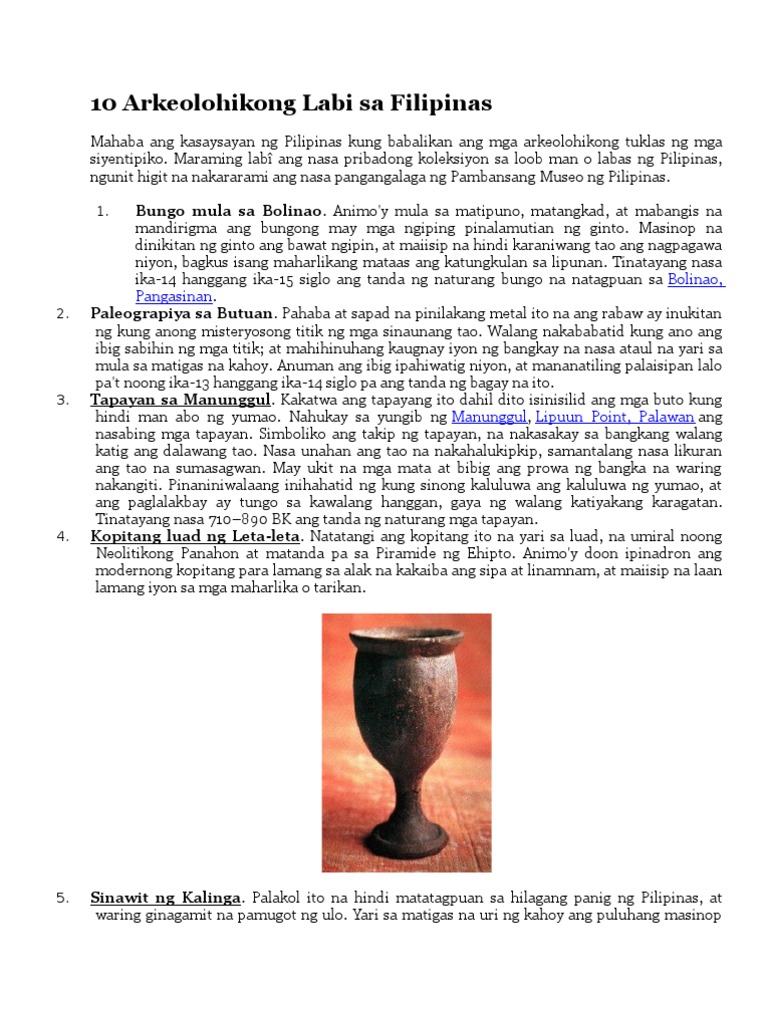 10 Arkeolohikong Labi Sa Filipinas | PDF