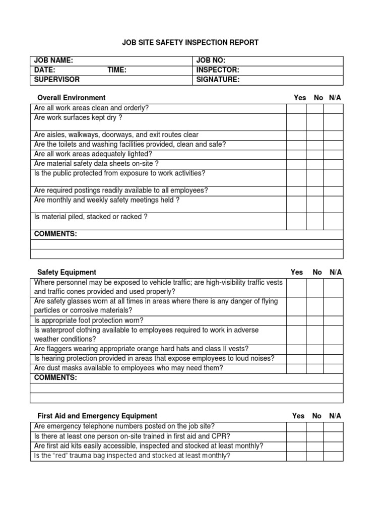 Safety Inspection Form | Scaffolding | Stairs