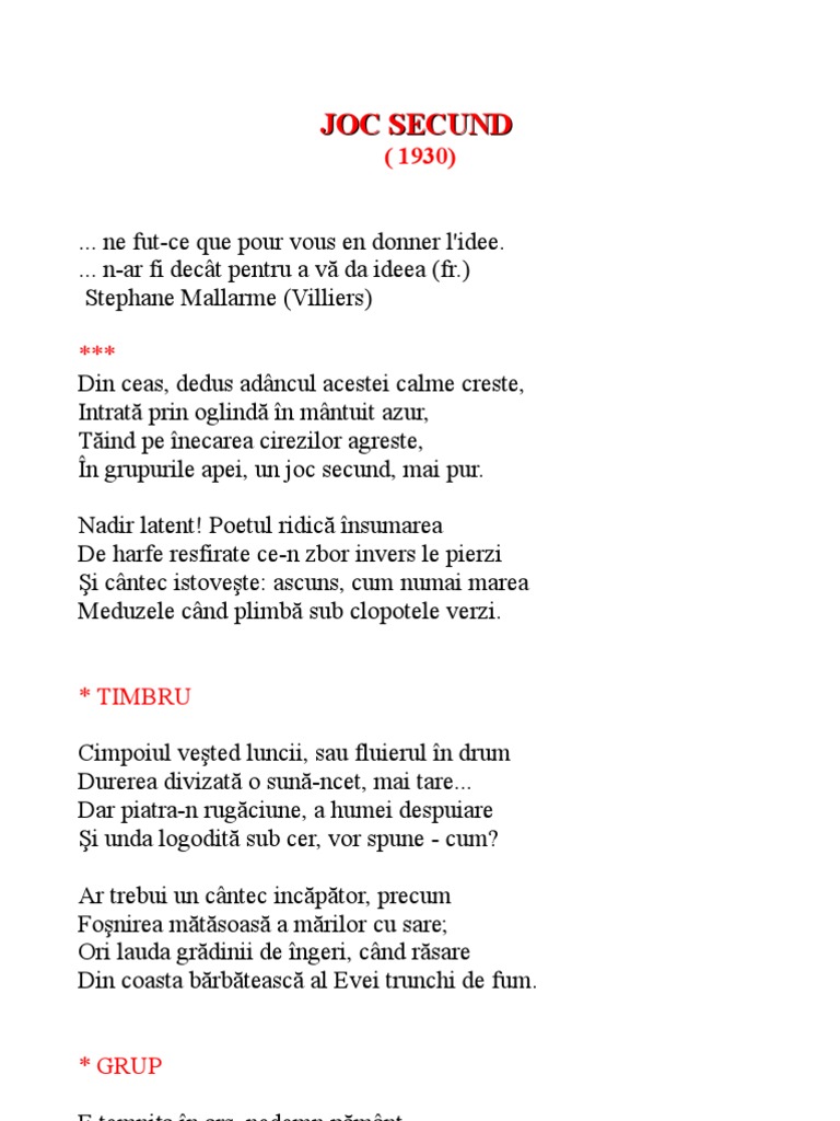 Ion Barbu - Joc Secund (1930) | PDF