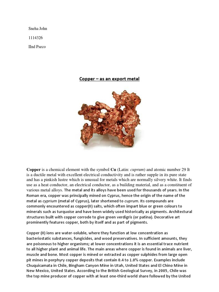 Copper - An Important Metal | PDF | Copper | Chile
