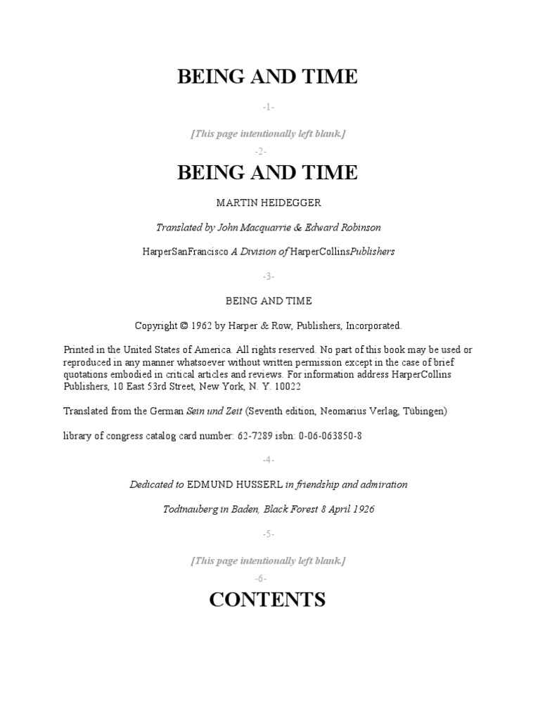 Being and Time: (This Page Intentionally Left Blank.) | PDF | Being And ...
