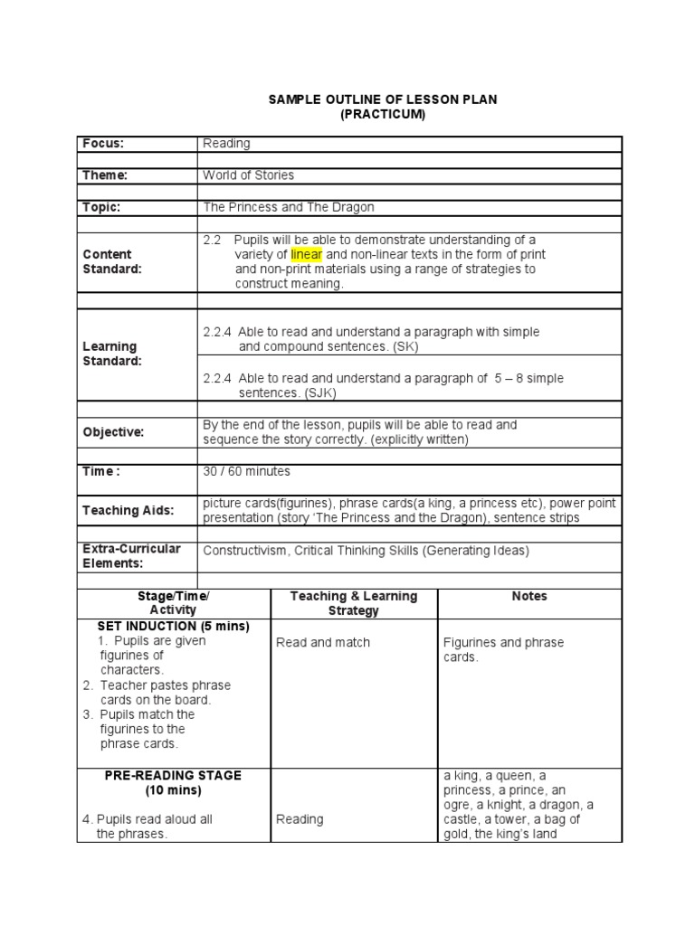 Lesson Plan Reading KSSR | PDF | Lesson Plan | Reading (Process)