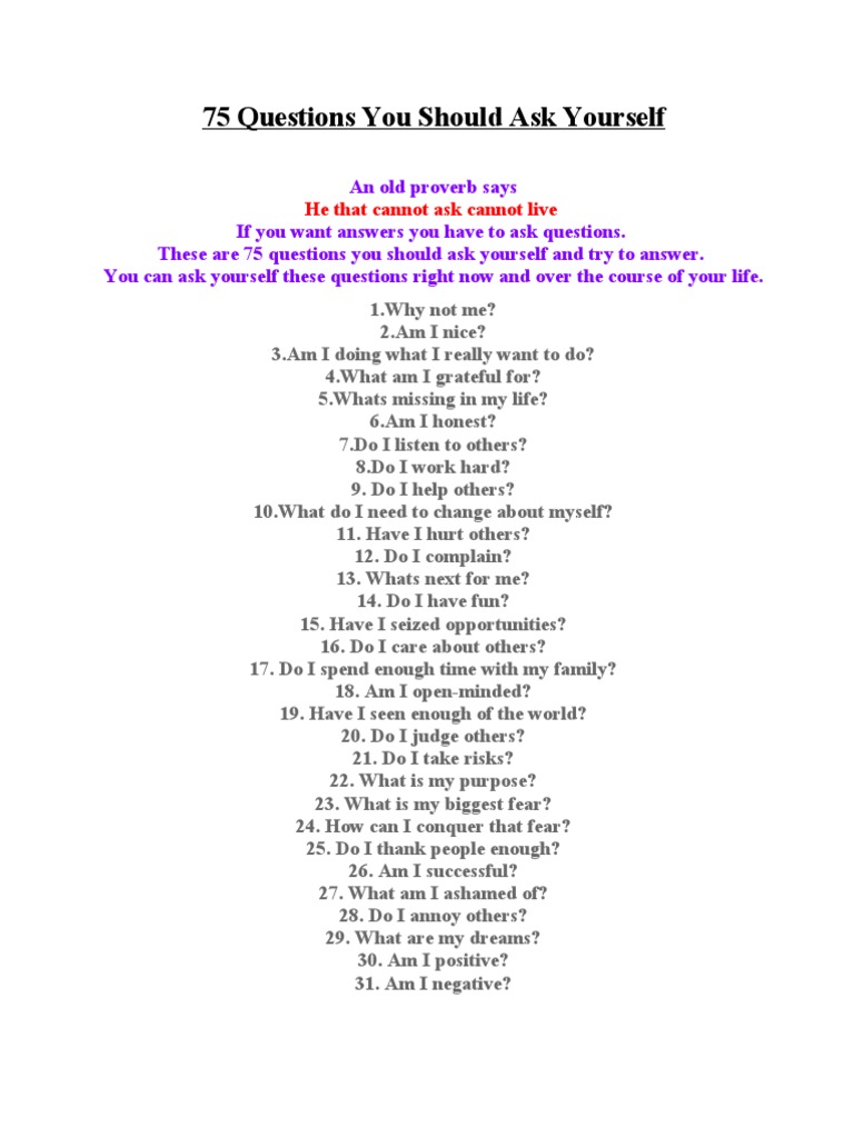 75 Essential Self-Reflection Questions | PDF | Self-Improvement