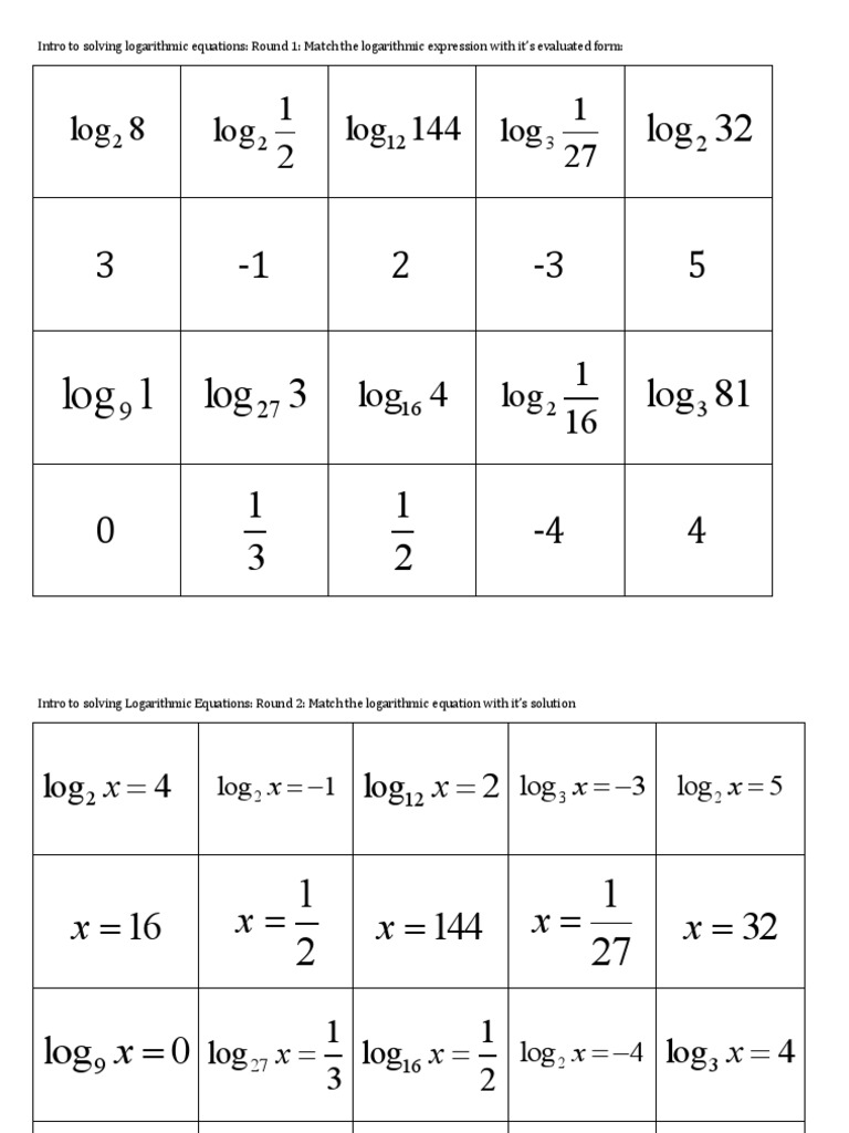 Solving Logarithmic Matching | PDF | Teaching Methods & Materials ...