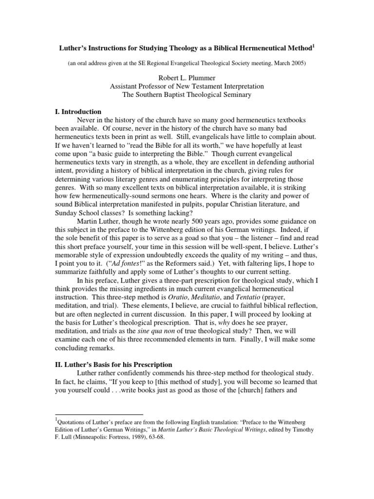 Luther's Instructions For Studying Theology As A Biblical Hermeneutical ...