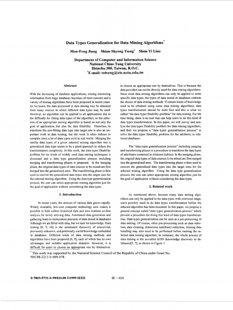 Data Types Generalization For Data Mining Algorithm | PDF