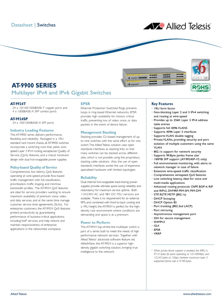 At-9900 Datasheet RevO | PDF | I Pv6 | Network Switch