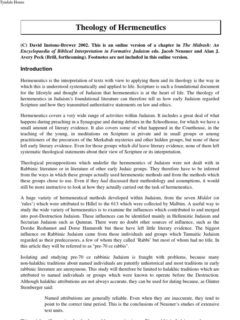 Theology Of Hermeneutics Pdf Exegesis Hermeneutics