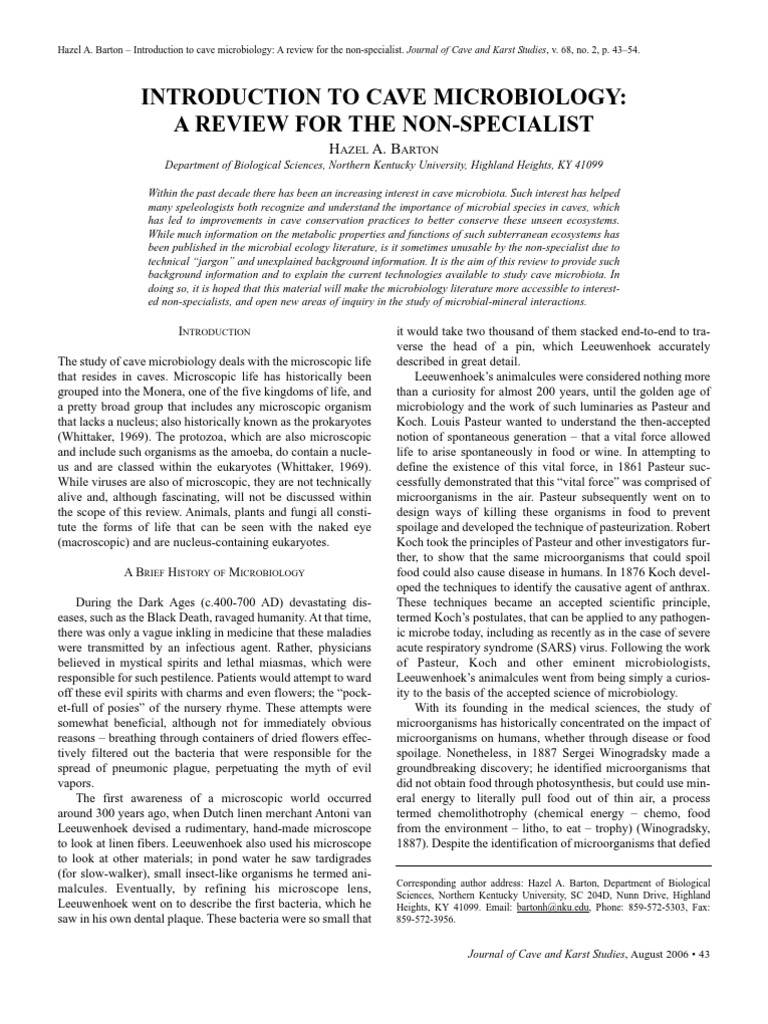 Introduction To Cave Microbiology: A Review For The Non-Specialist ...