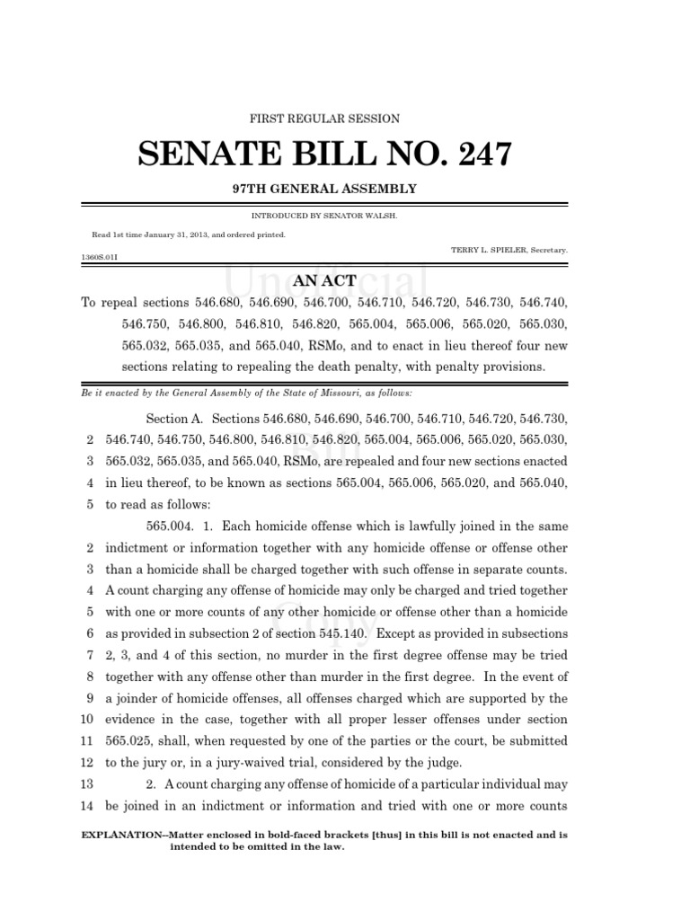 Senate Bill No. 247: An Act | Murder | Life Imprisonment