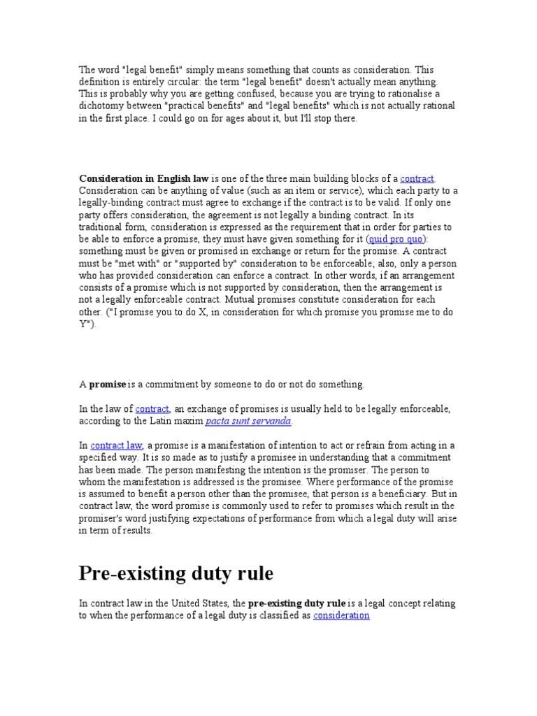 Pre-Existing Duty Rule: Contract | PDF | Consideration | Debt