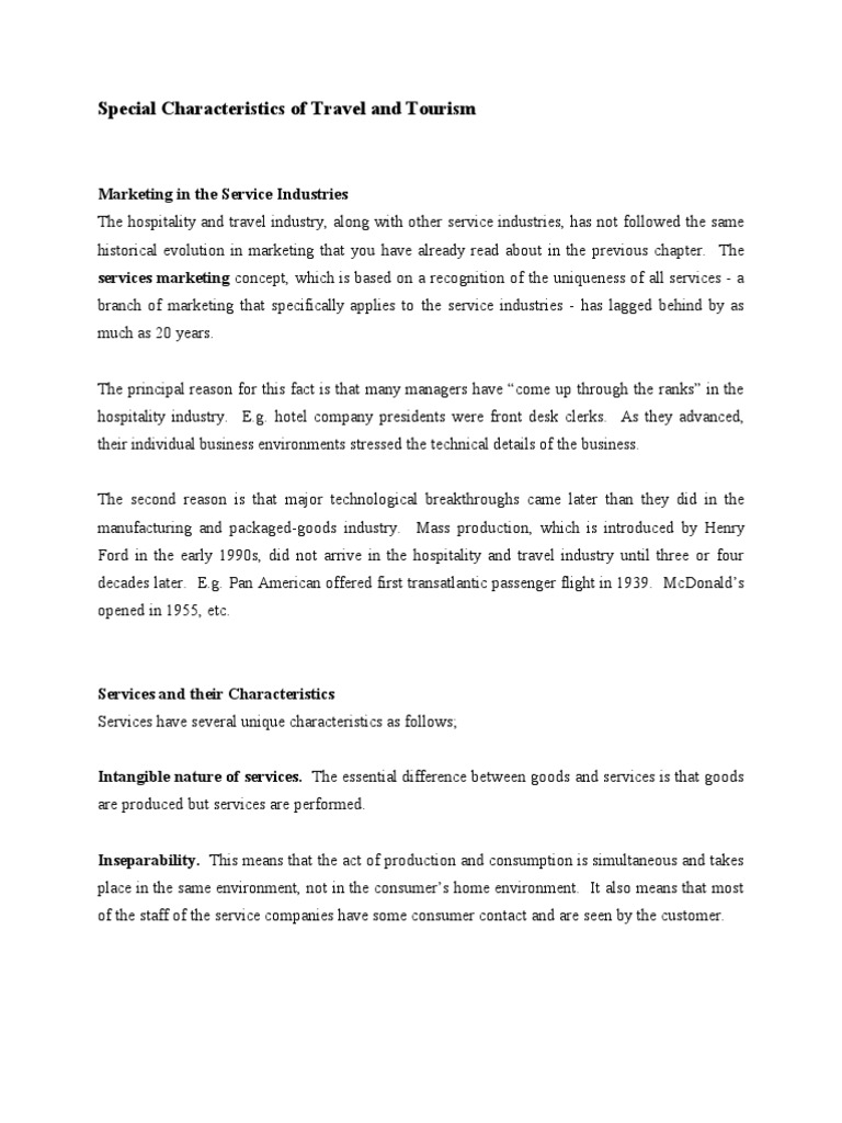 Special Characteristics of Travel and Tourism | PDF | Tourism | Demand