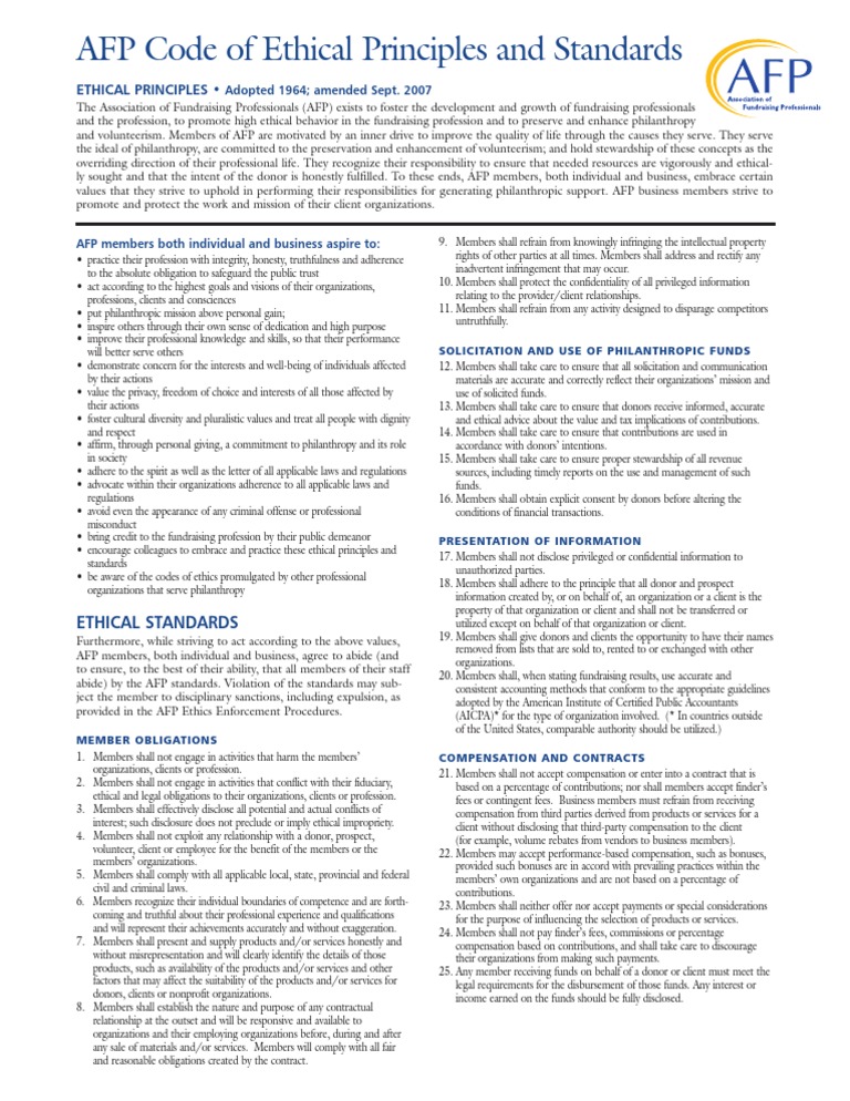 AFP Code of Ethics | Fundraising | Profession