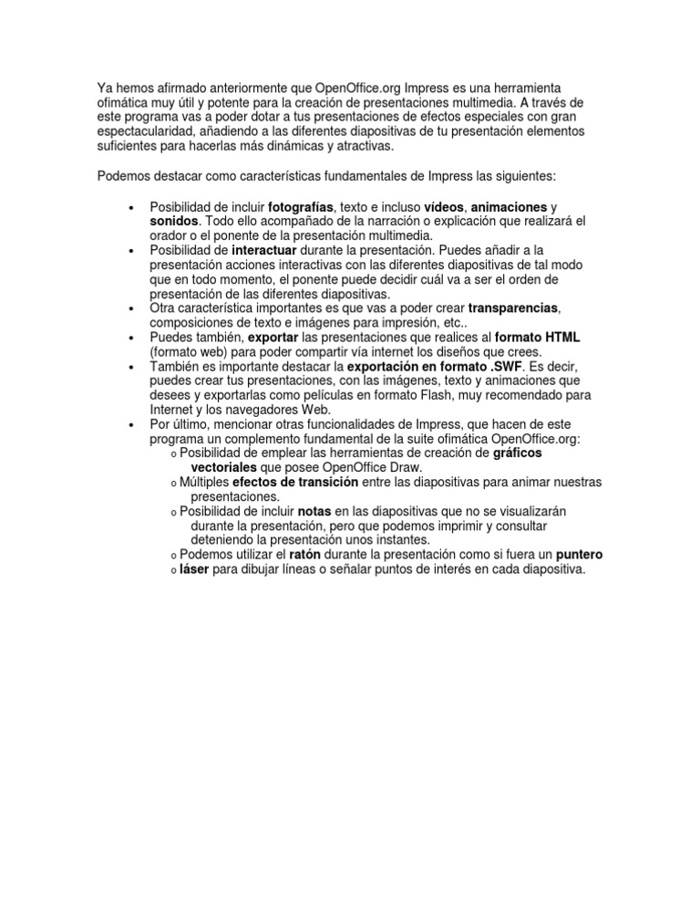 Características de OpenOffice Impress | PDF | Informática | Tecnología