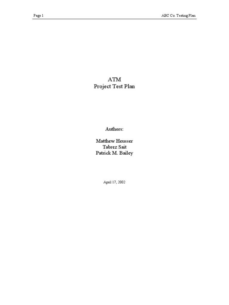 ABC Co ATM Project Test Plan | PDF | Software Testing | Unit Testing