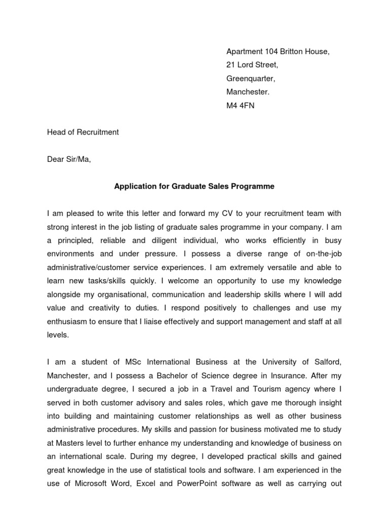 Application For Graduate Sales Programme | PDF | Graduate School ...