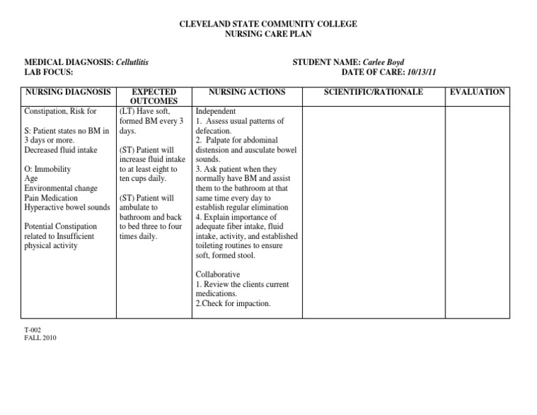 Constipation Care Plan